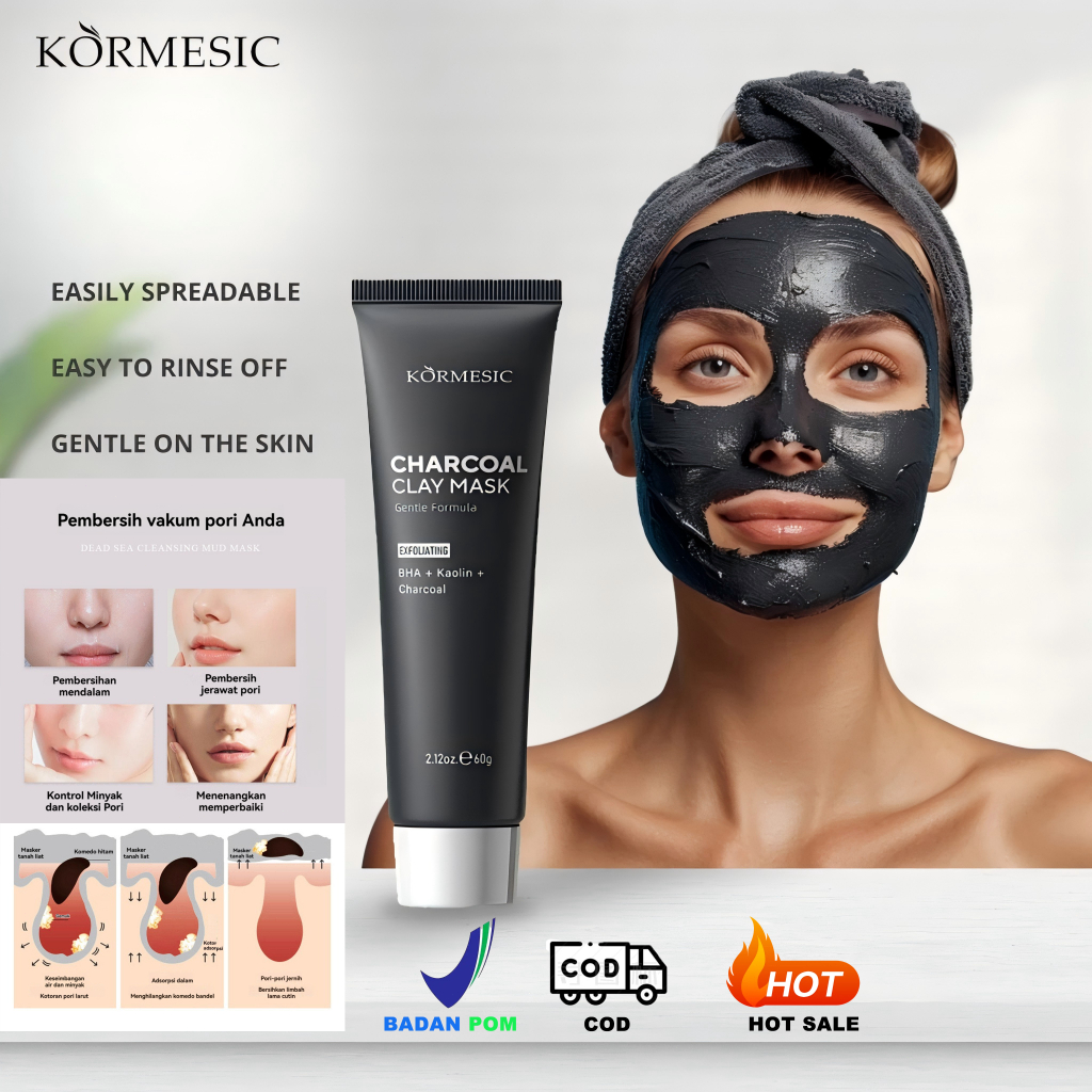 Jual [BPOM] KORMESIC Charcoal Clay Mask – Masker Wajah Bersih Halus dengan Arang dan Kaolin ...