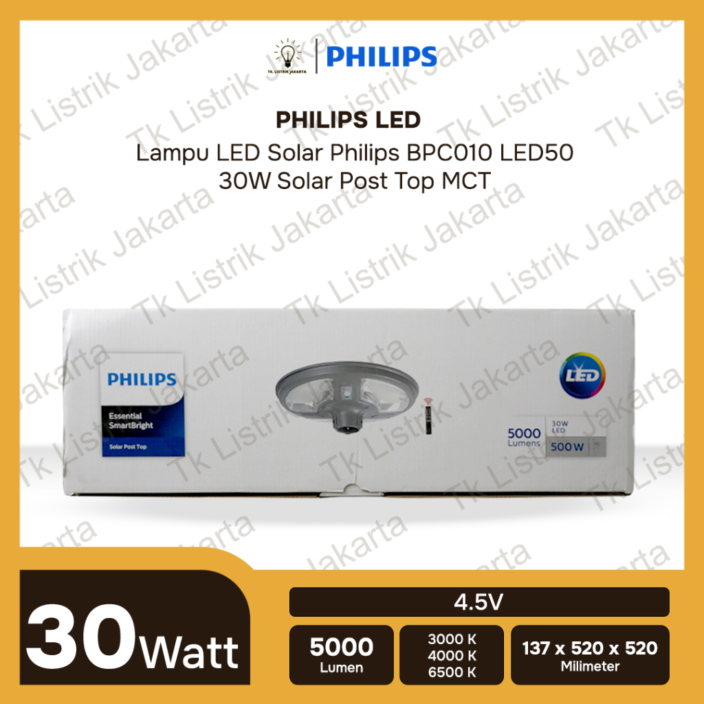 Jual Lampu LED Solar Philips BPC010 LED50 30W Solar Post Top MCT ...