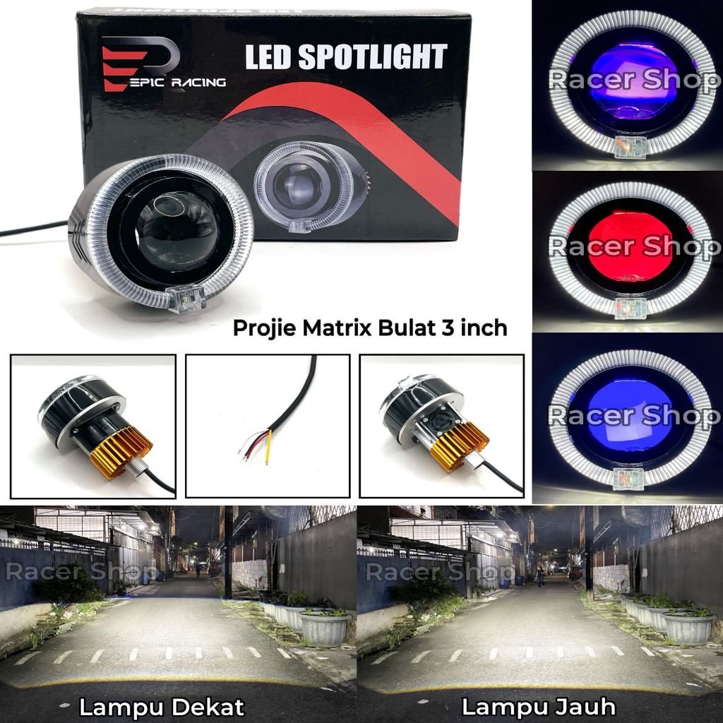 Jual Lampu Projector Biled Matrix 3 Inch Bulat Plus Shroud Bulat Cahaya ...