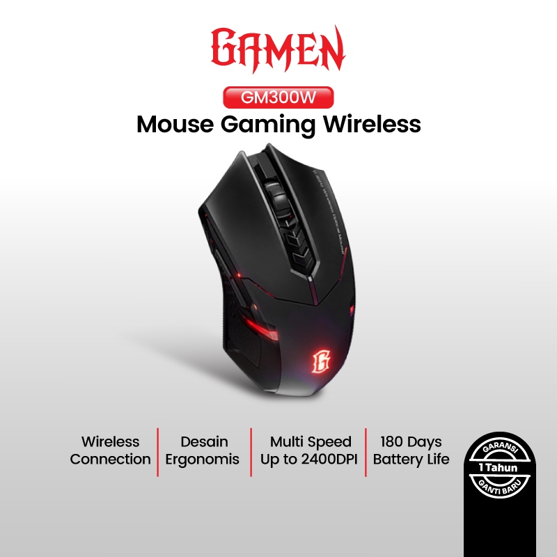 Jual GAMEN Mouse Gaming Wireless 2.4GHz Ergonomic Design GM300W 2400 ...