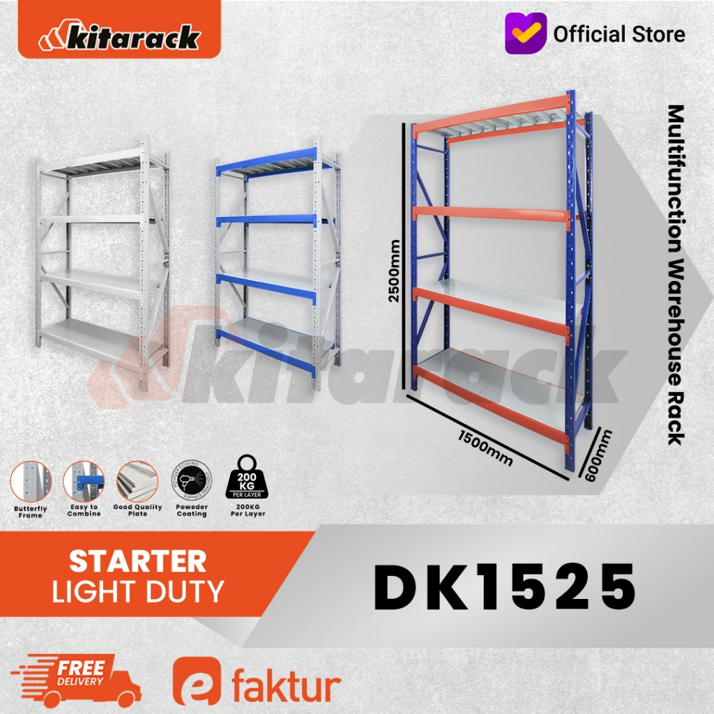 Jual KITARACK Rak Gudang Besi Panjang 1,5M Tinggi 2.5M 200Kg/Layer 4 ...