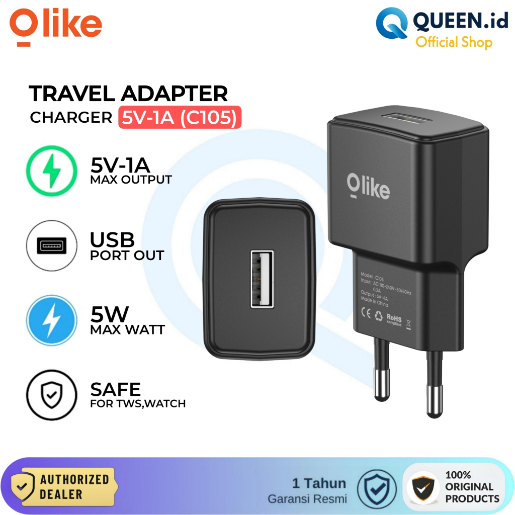 Jual Olike C105 Charger Adaptor USB PORT 5V-1A 5W Safe Charging Adapter 5V 1A | Shopee Indonesia