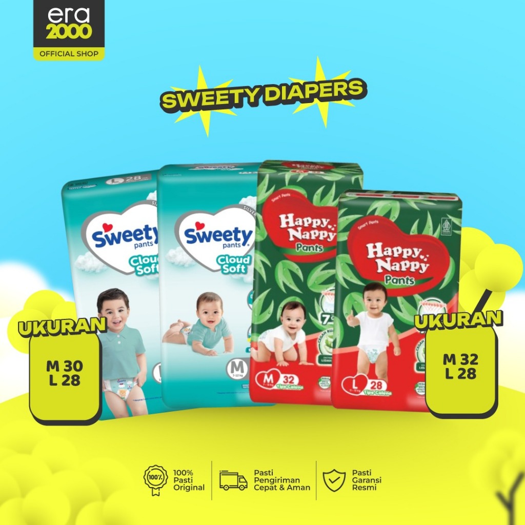 Jual Era 2000 - Sweety Happy Nappy Smart Pants | Sweety Silver Pants [M ...