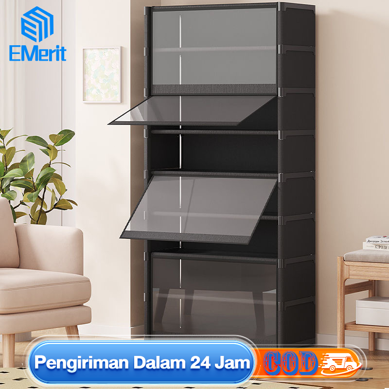 Jual Lemari Sepatu Transparan Hitam Rak Sepatu Susun Tertutup Dengan ...