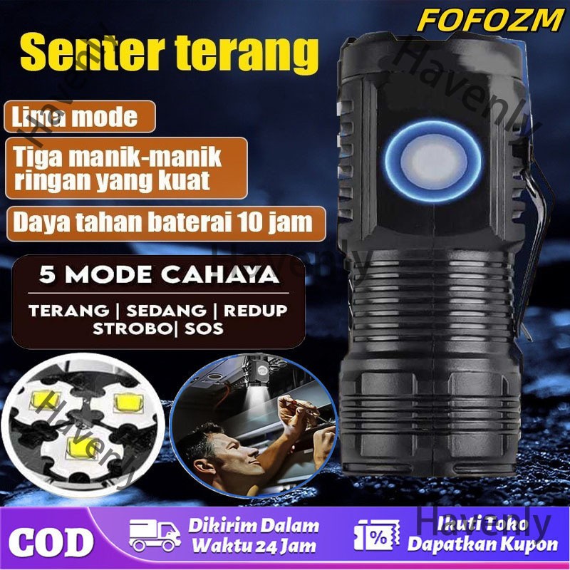 Jual Senter Mini LED 3 Mata / Senter Mini Anti Air Super Terang Senter Mini Rechargeable【COD ...