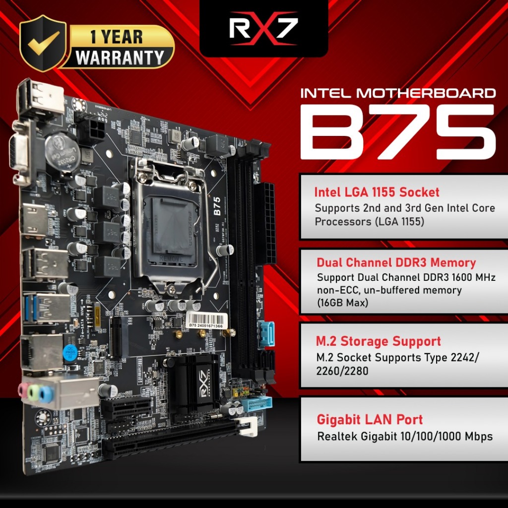 Jual MOTHERBOARD RX7 B75 / H61 PLUS LGA 1155 DDR3 B75 MAINBOARD SUPPORT ...