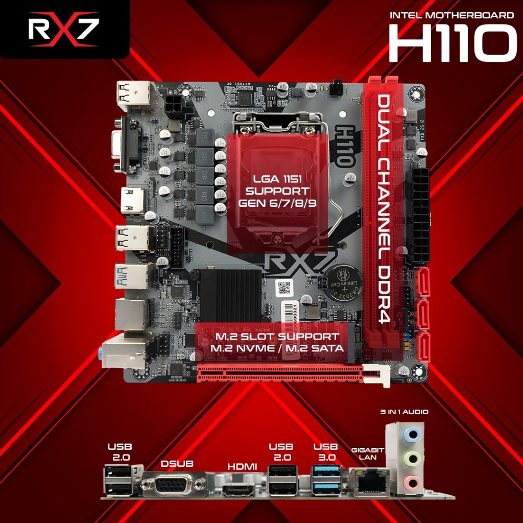 Jual MOTHERBOARD RX7 H110 SOCKET LGA 1151 DDR4 MAINBOARD H110 INTEL ...