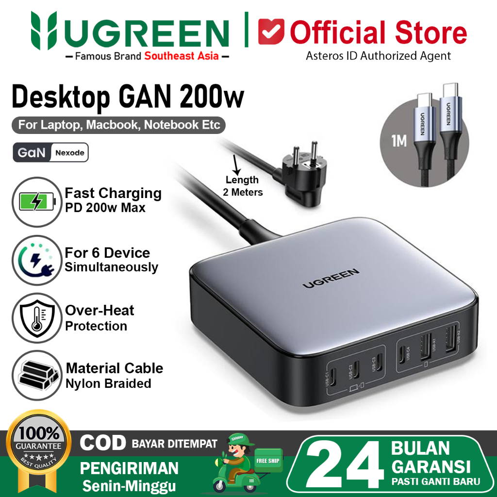 Jual UGREEN Desktop Charger GAN 6-Port For Macbook Laptop Fast Charging 200W 40914 | Shopee ...
