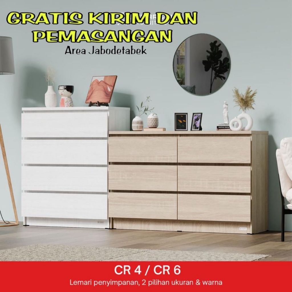 Jual LUNARSOL CREDENZA CR 04 / CR 06 Lemari Bufet Rak Serbaguna 4 Laci dan 6 Laci | Shopee Indonesia