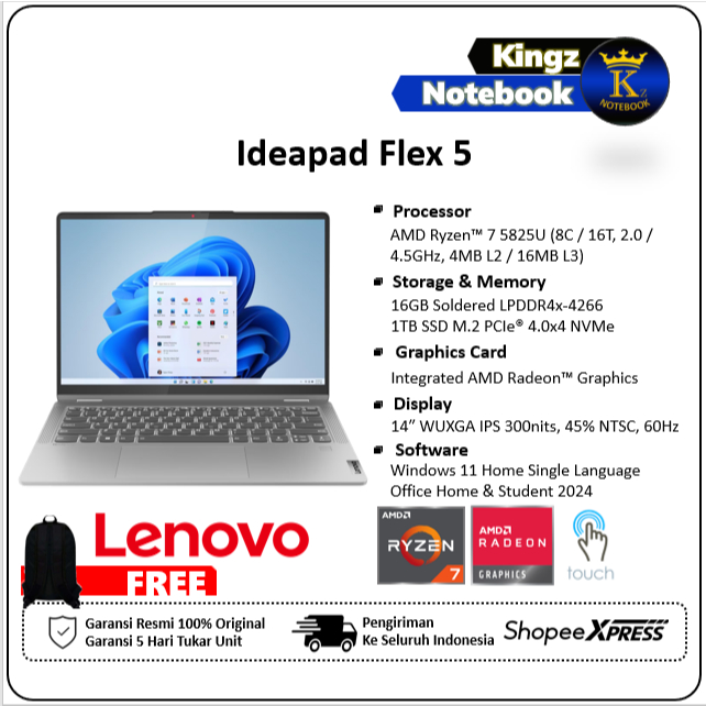 Jual Lenovo Ideapad Flex 5 Ryzen 7 5825U 16GB 1TB SSD Win11+OHS 14 ...