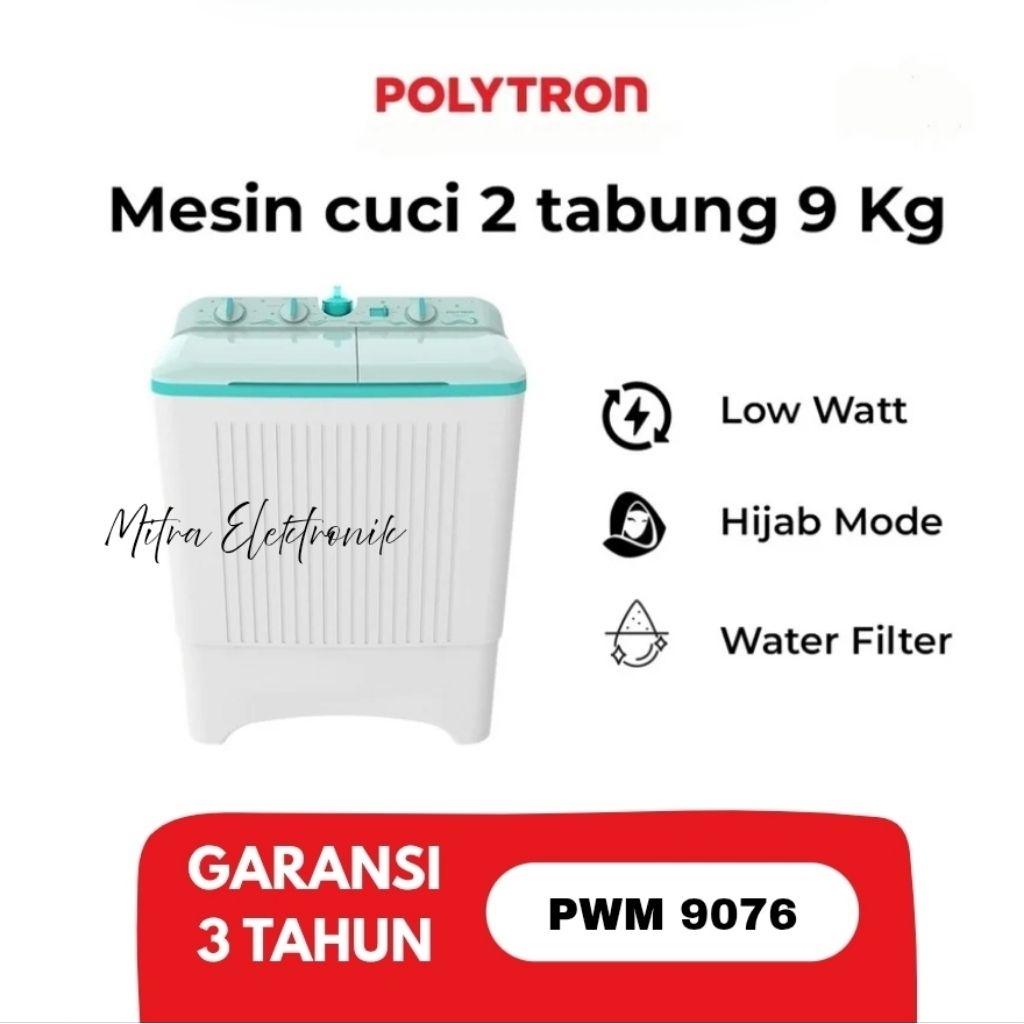 Jual Polytron Mesin Cuci 2 Tabung Kapasitas 9 kg PWM-9076 Garansi Resmi ...