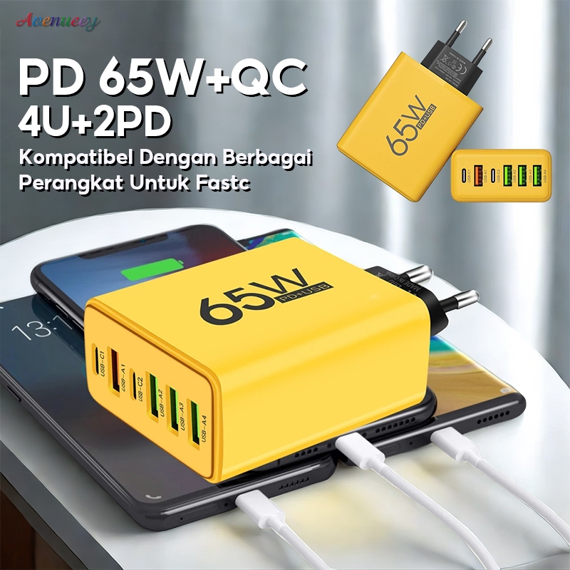 Jual Handphone Charger Fast Charging 65w 4 Port Usb A + 2 Port PD ...