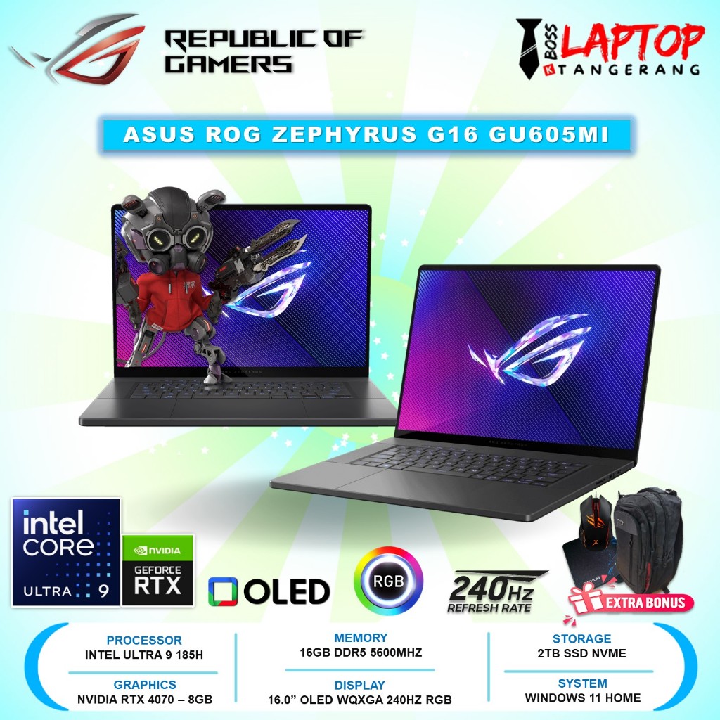 Jual LAPTOP GAMING ASUS ROG ZEPHYRUS G16 GU605MI INTEL CORE ULTRA 9 ...