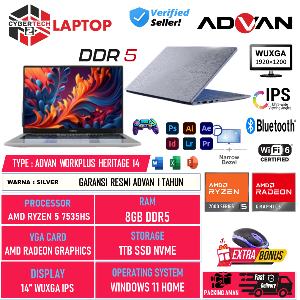 Jual Laptop Advan Workplus Heritage 14 Amd Ryzen 5 7535HS 8GB DDR5 1TB ...