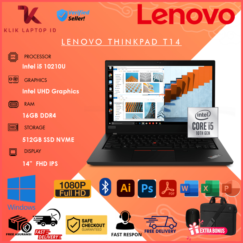 Jual Laptop Lenovo Thinkpad T14 Intel i5 Ram 16GB SSD 512GB Windows 10 Profesional SECOND ...