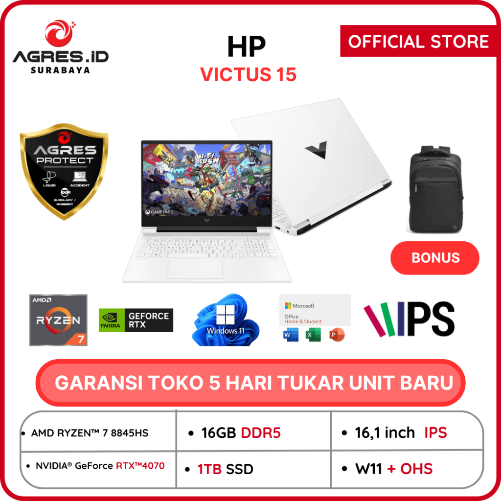 Jual HP VICTUS 16 RYZEN 7 8845hs RTX4070 8gb/ 16gb 1tb Windows11+Office ...
