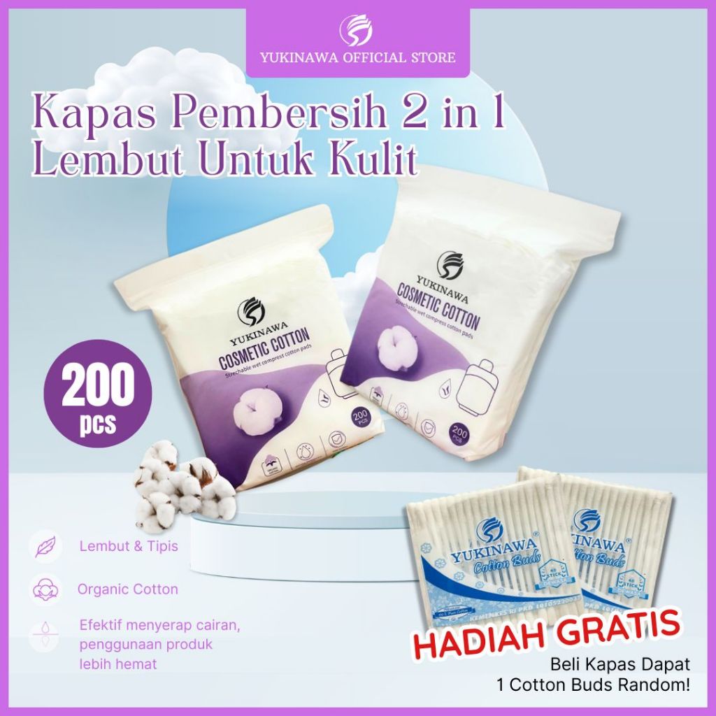 Jual Yukinawa Kapas 200 pcs – Kapas Premium, Dua Sisi, Rapi & Praktis! - Asli Cotton 100% ...