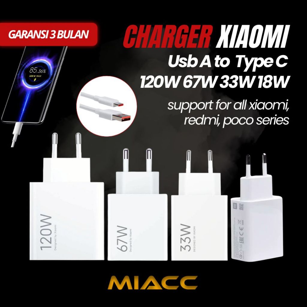 Jual CHARGER XIAOMI REDMI POCO USB TYPE C 33W 67W 120W MAX TURBO FAST ...