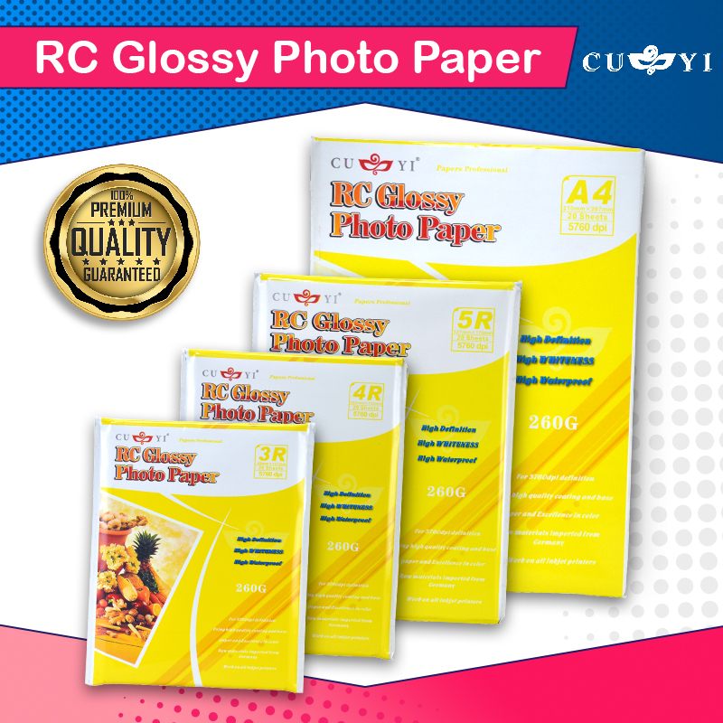 Jual Kertas Foto Glossy Tinggi CUYI RC 260Gsm Ukuran A4 / 3R / 4R / 5R ...