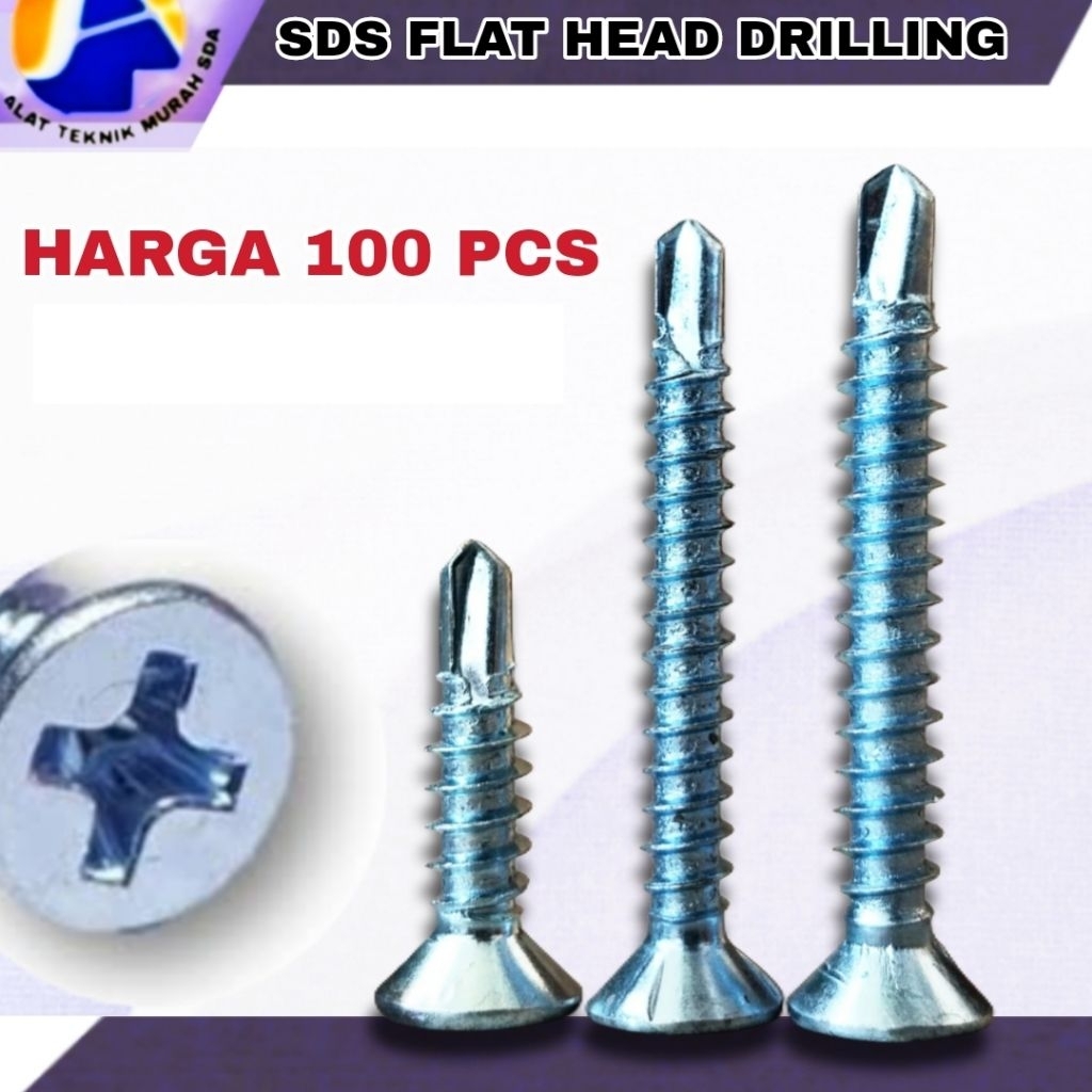 Jual 100 Pcs Sekrup Skrup FH Drilling Screw (8x19) (8x25) (8x32) (8x40) Inch Sekrup Skrup Sds ...