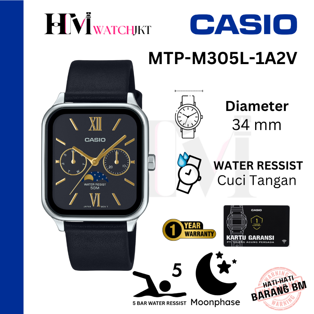 Jual CASIO MTP-M305L-1A2VDF Jam Tangan Pria Original Analog Moonphase ...