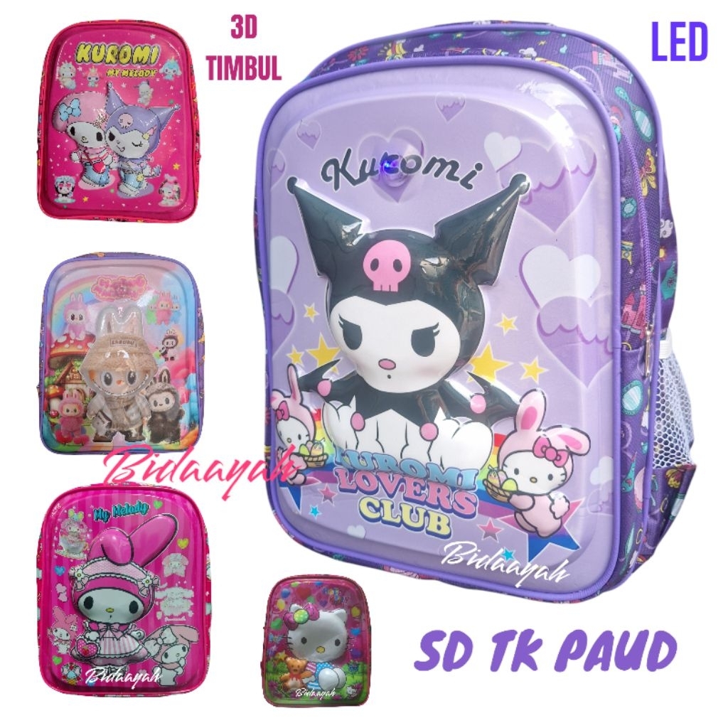 Jual Bidaayah / KUROMI TAS SEKOLAH ANAK PEREMPUAN LABUBU EMBOS 3D LED UNTUK ANAK SD TK PAUD ...