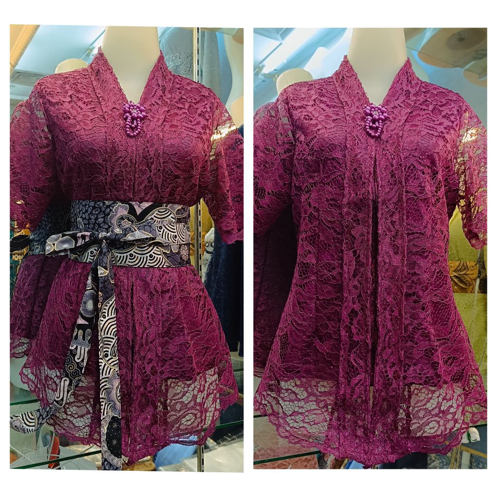 Jual ATASAN KEBAYA TANGAN PENDEK BRUKAT DAN OBI BELT KAIN (BATIK/POLOS ...