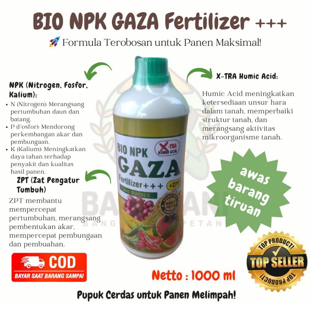 Jual GAZA TANI SUKSES BIO NPK CAIR 1 Liter plus kalium humad &ZPT penyubur akar batang daun ...