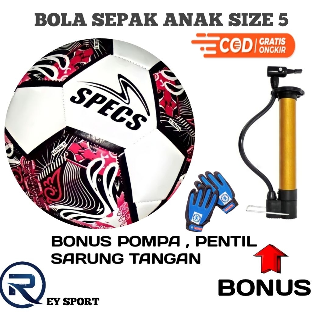 Jual Bola Sepak Specs Batik Merah Murah No 5 Bahan Kilap Bonus Pompa ...