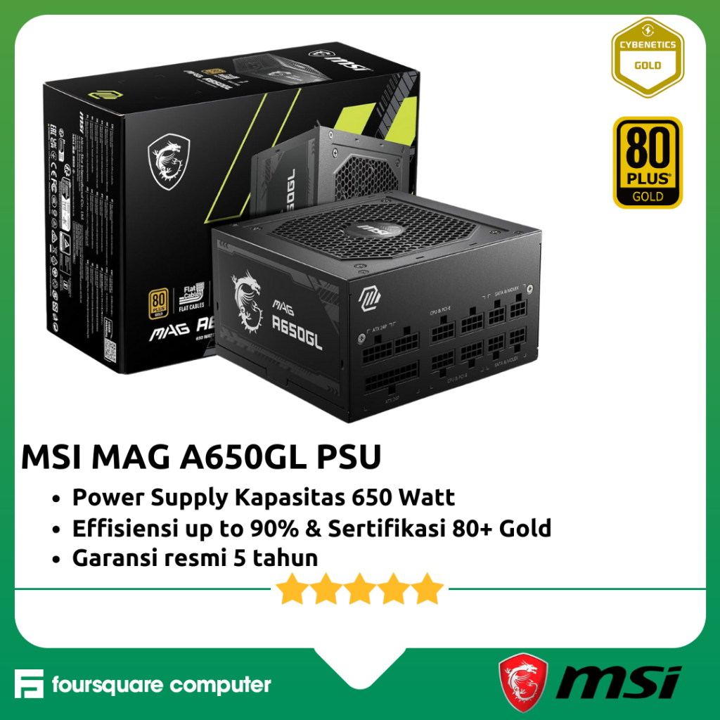 Jual MSI MAG A650GL PSU 650 Watt 80+ Gold | Cybenetics Gold Power ...