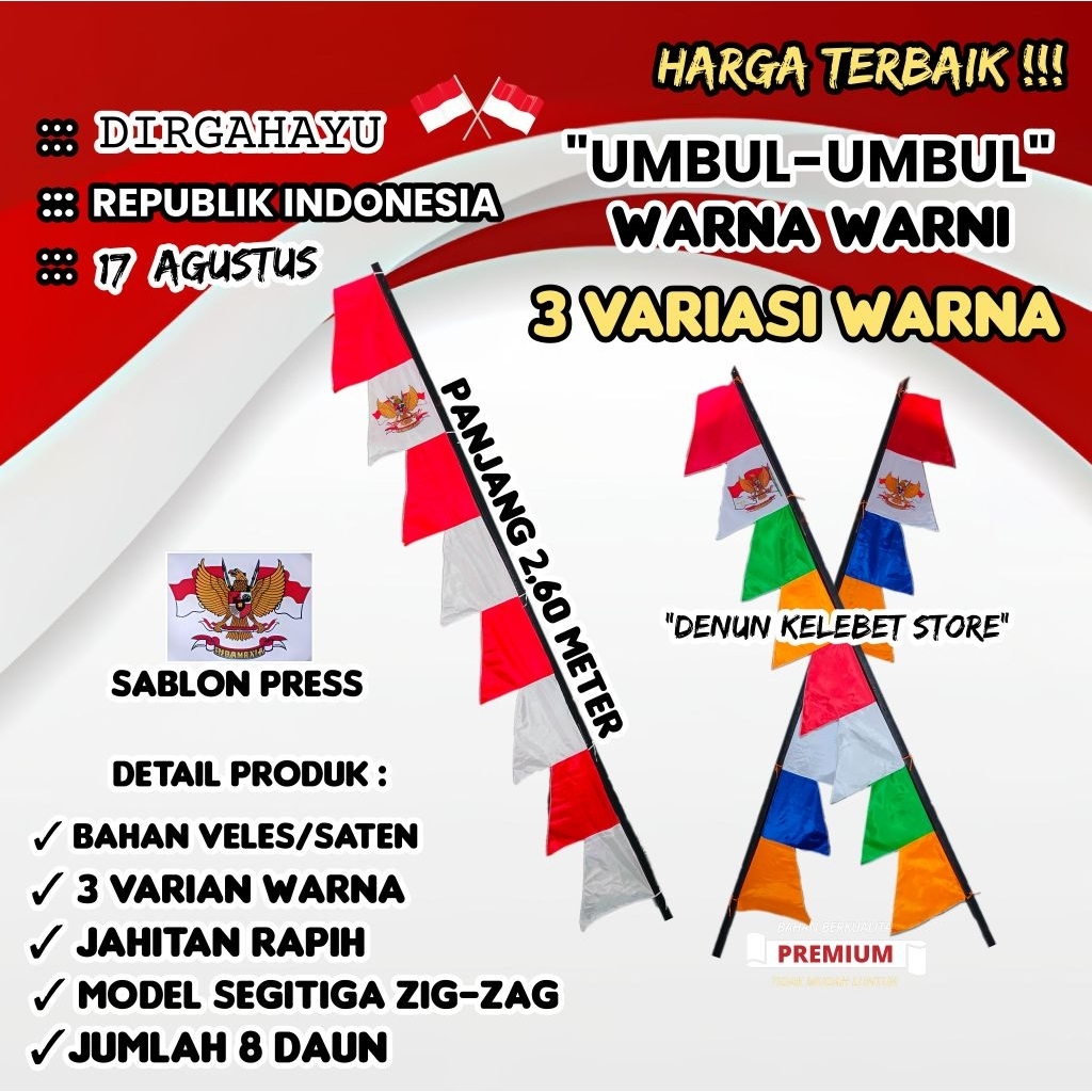 Jual BENDERA MERAH PUTIH BENDERA UMBUL-UMBUL WARNA WARNI GARUDA SEGITIGA/ 8 DAUN/ GELOMBANG ...