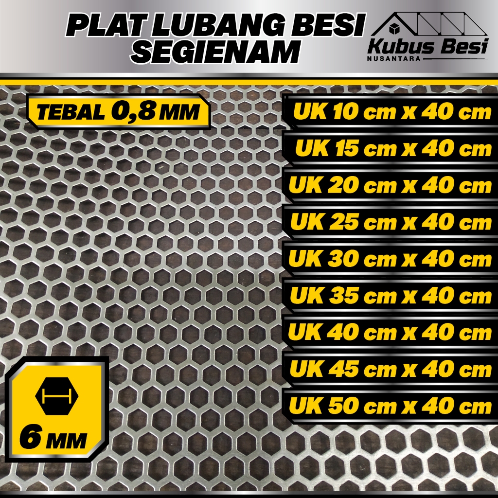Jual 10-40x40 cm - Plat Lubang Hexagonal/Segienam 6 mm - Tebal 0,8 mm ...