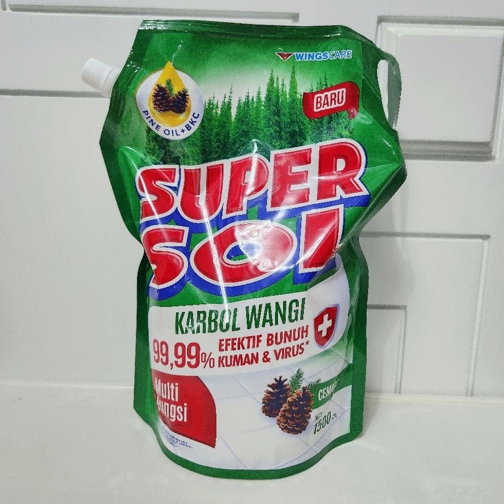 Jual SUPERSOL Pembersih Lantai Karbol Cemara Pine Pouch 1500ML | Shopee ...