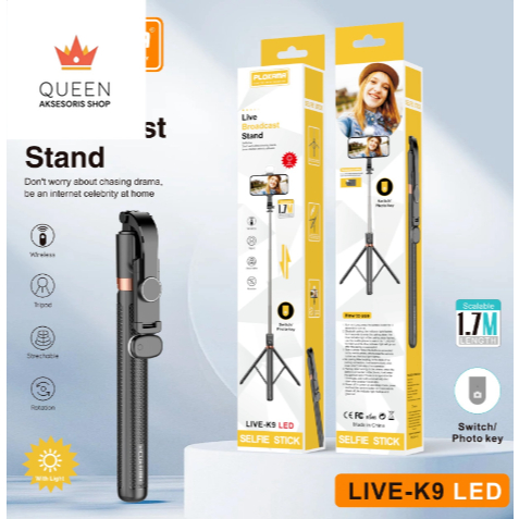 Jual Tongsis Tripod Bluetooth Selfie Stick 3 in 1 K9 LED PRO Remote Handphone 170cm 1,7 Meter ...