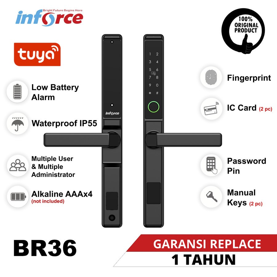 Jual Smart Door Lock Inforce BR36 Slim Door Frame Aluminium Digital ...