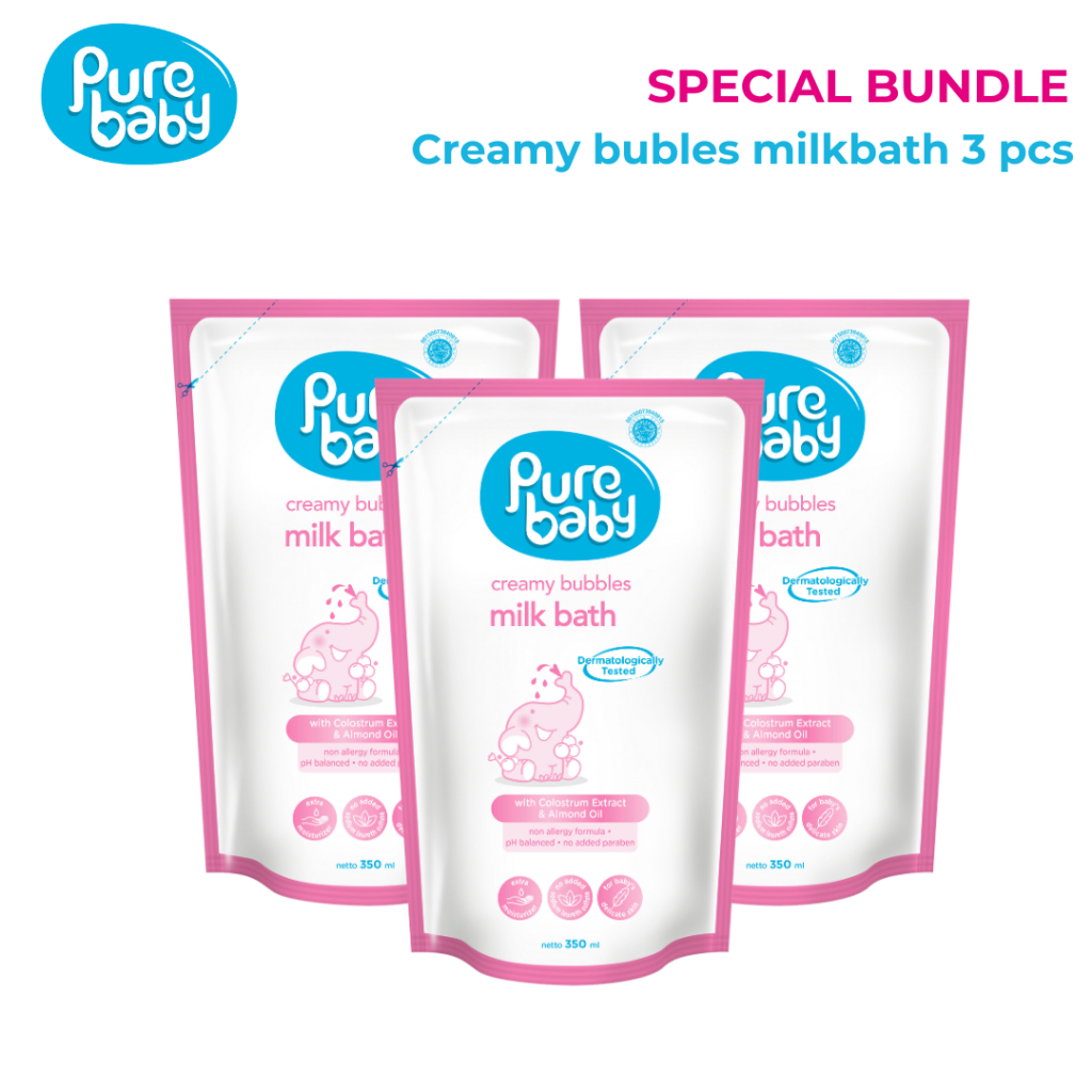 Jual Special Bundle Pure Baby Creamy Bubbles Milk Bath Refill 350ml (x3 ...