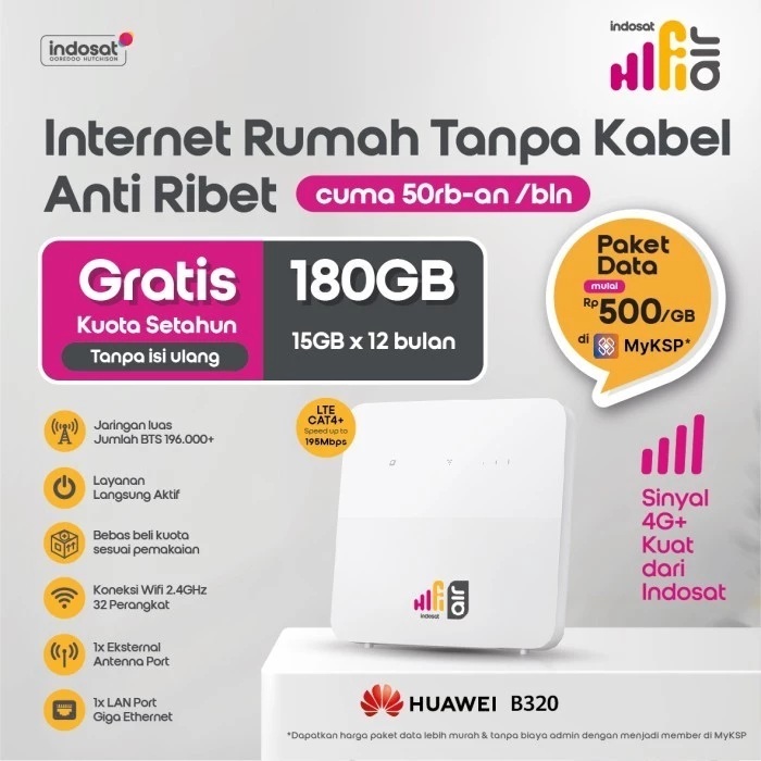 Jual Huawei B320 Indosat HiFi Air 4G CPE 5s Modem Wifi 195Mbps Free ...