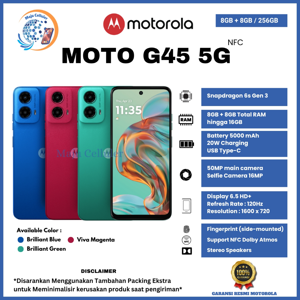 Jual HP Motorola Moto G45 5G NFC 8GB / 256GB (GARANSI RESMI MOTOROLA 1 ...