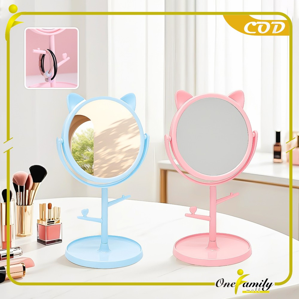 Jual ONE-K194 Cermin Make Up Bulat Motif Telinga Kucing Lucu Kaca Meja ...