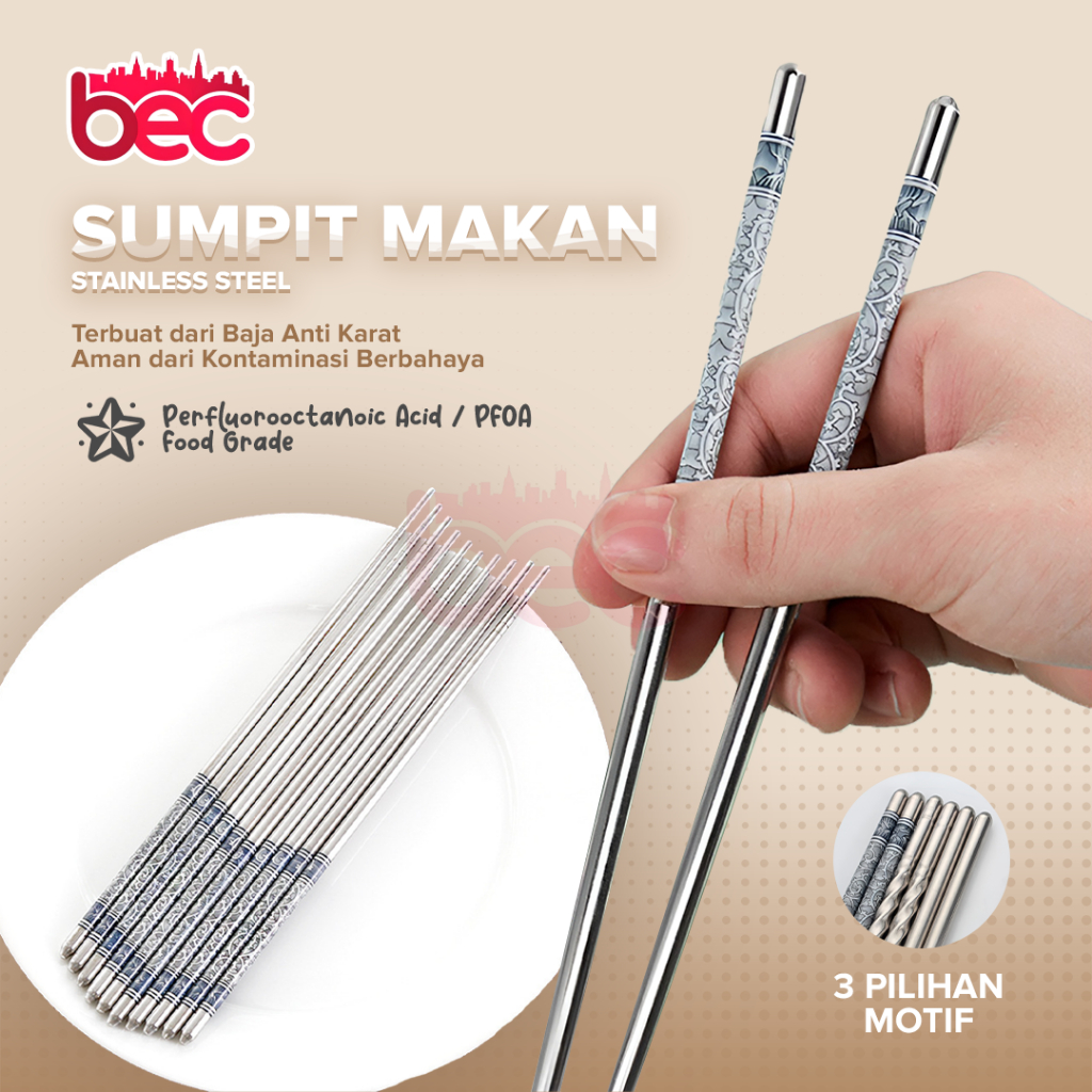 Jual [BEC] Sumpit Makan Stainless Steel 304 | Sumpit Stainless Steel ...