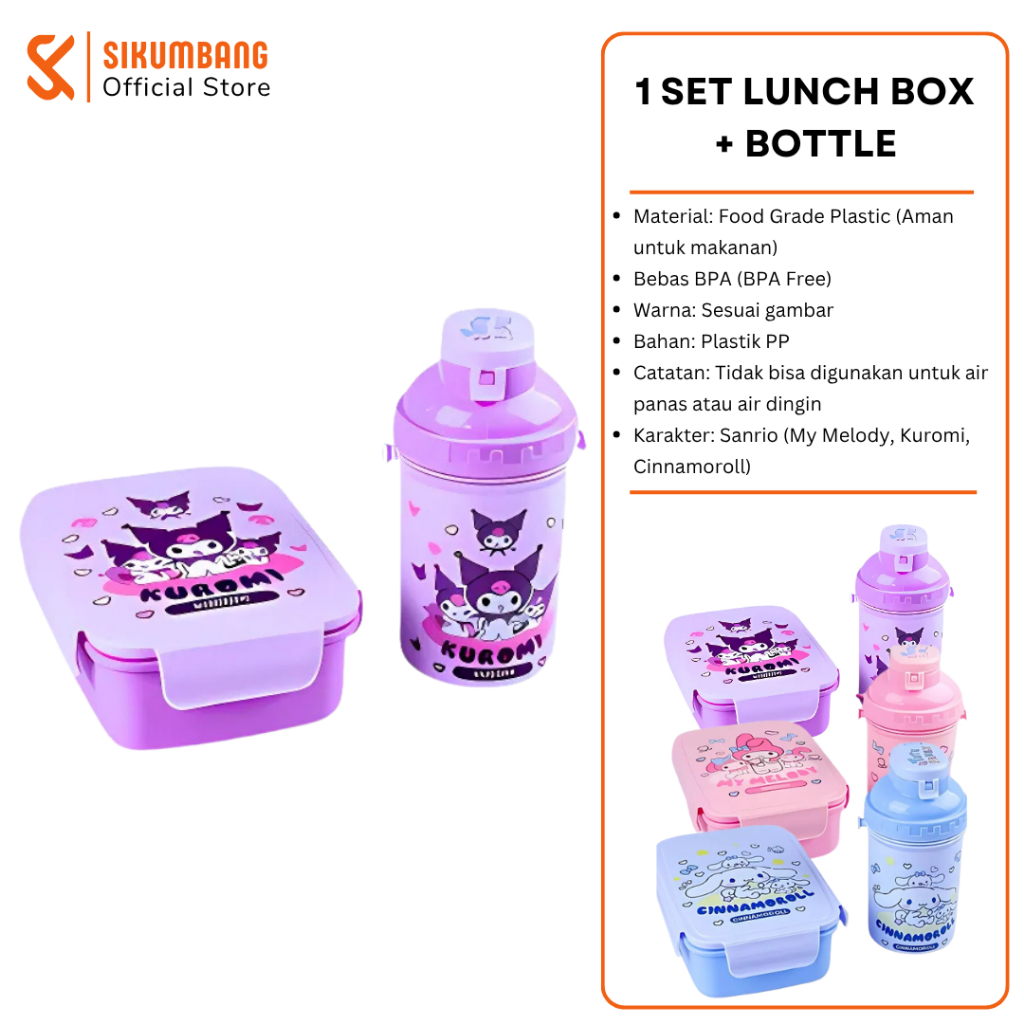 Jual SIKUMBANG 1 Set Sanrio Kotak Makan dan Botol Minum 3116 Kuromi - Melody - Cinnamoroll ...