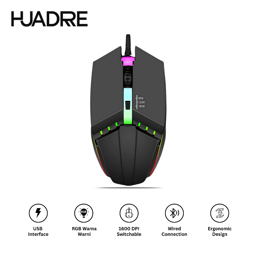 Jual HUADRRE Colorful Wired Mechanical Gaming Mouse X3 RGB 3 DPI ...