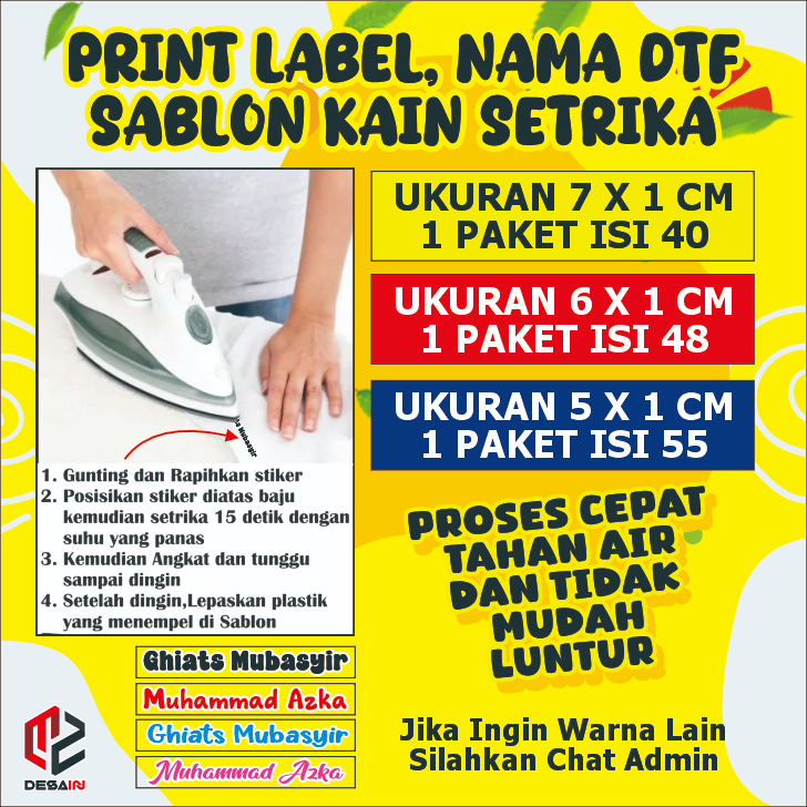 Jual Cetak DTF Print DTF Label Nama Costum Sablon Kaos Setrika/Fress ...