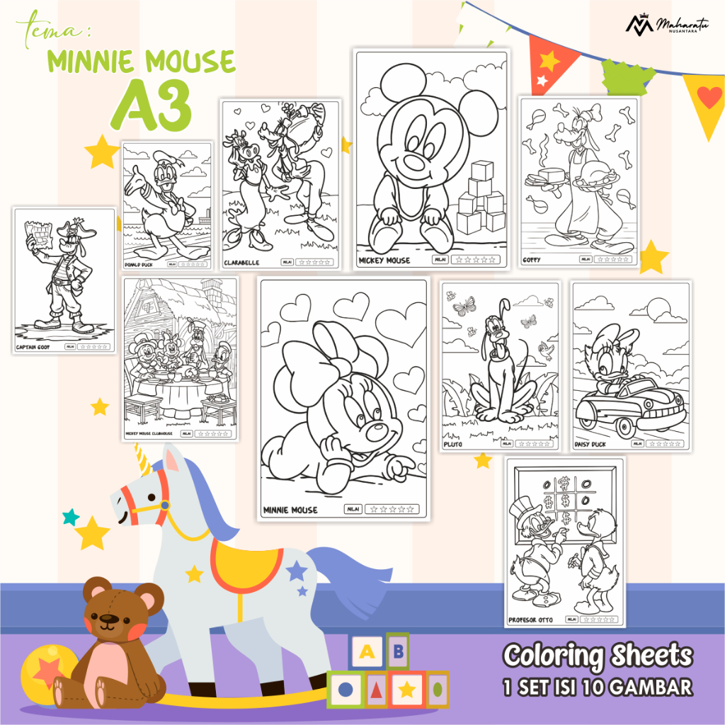 Jual [MINIE MOUSE A3] KERTAS GAMBAR UNTUK ANAK - LEMBAR MEWARNAI ANAK 1 ...