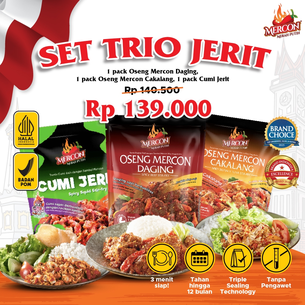 Jual Mercon Merah Putih - Set Trio Jerit|| Oseng Mercon Daging + Cumi ...