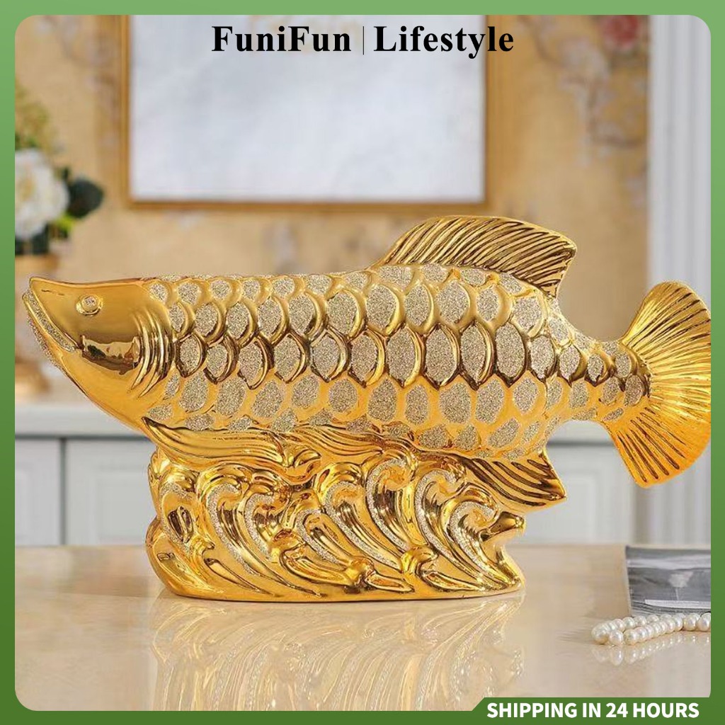 Jual FuniFun Emas Pajangan Patung Ikan Emas Keramik Pajangan Meja ...