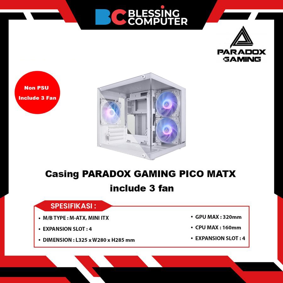 Jual Casing PARADOX GAMING PICO MATX include 3 fan - White | Shopee ...