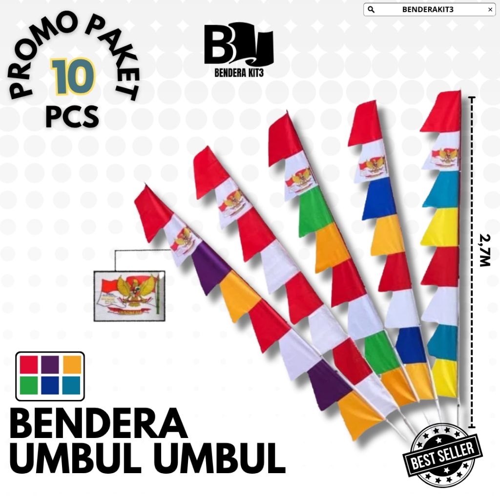 Jual Paket 10 PCS | Bendera Umbul Umbul Garuda 3 Meter | 8 Mata Geregaji | Warna Lengkap ...