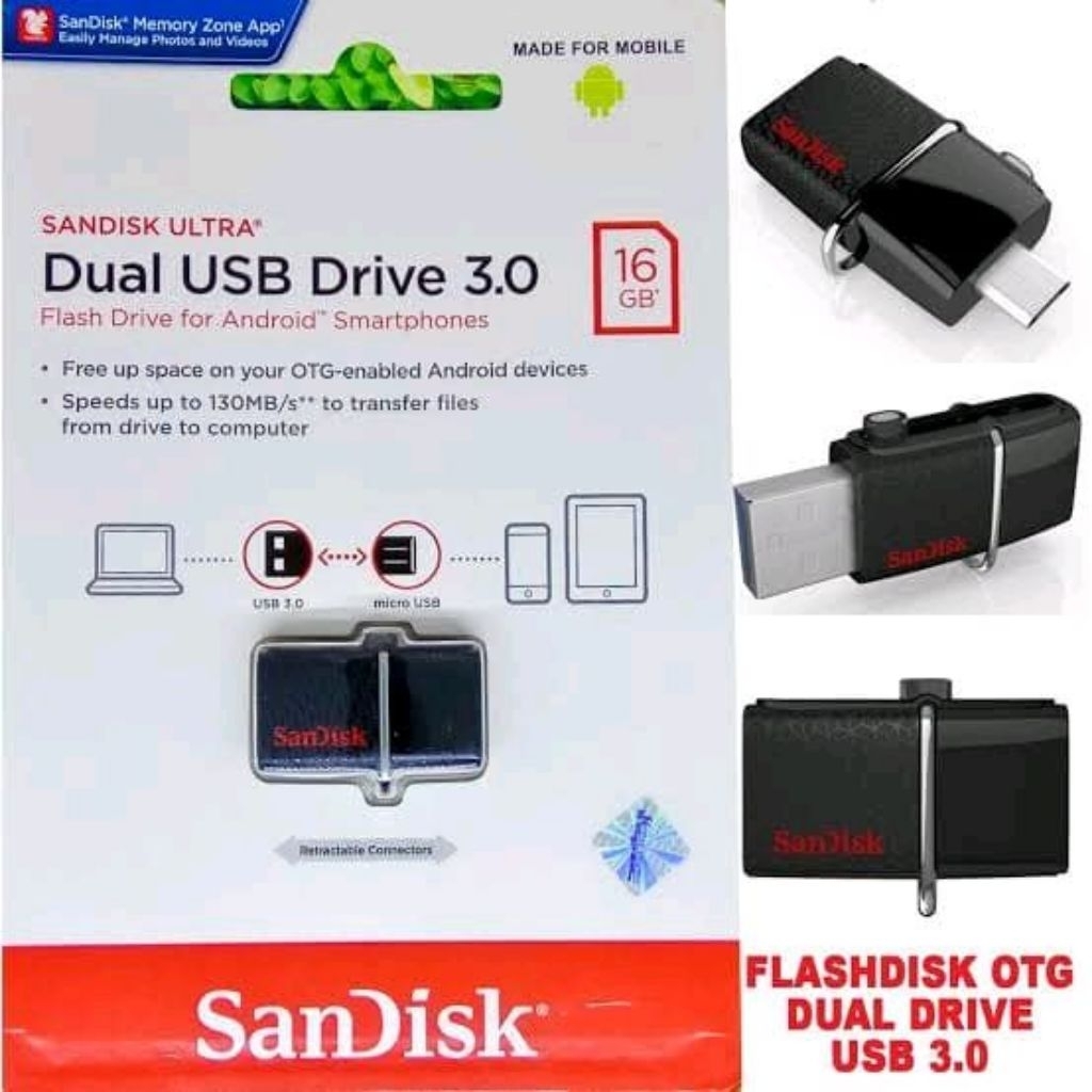 Jual SanDisk Dual Drive FlashDisk OTG Micro 16GB | Shopee Indonesia