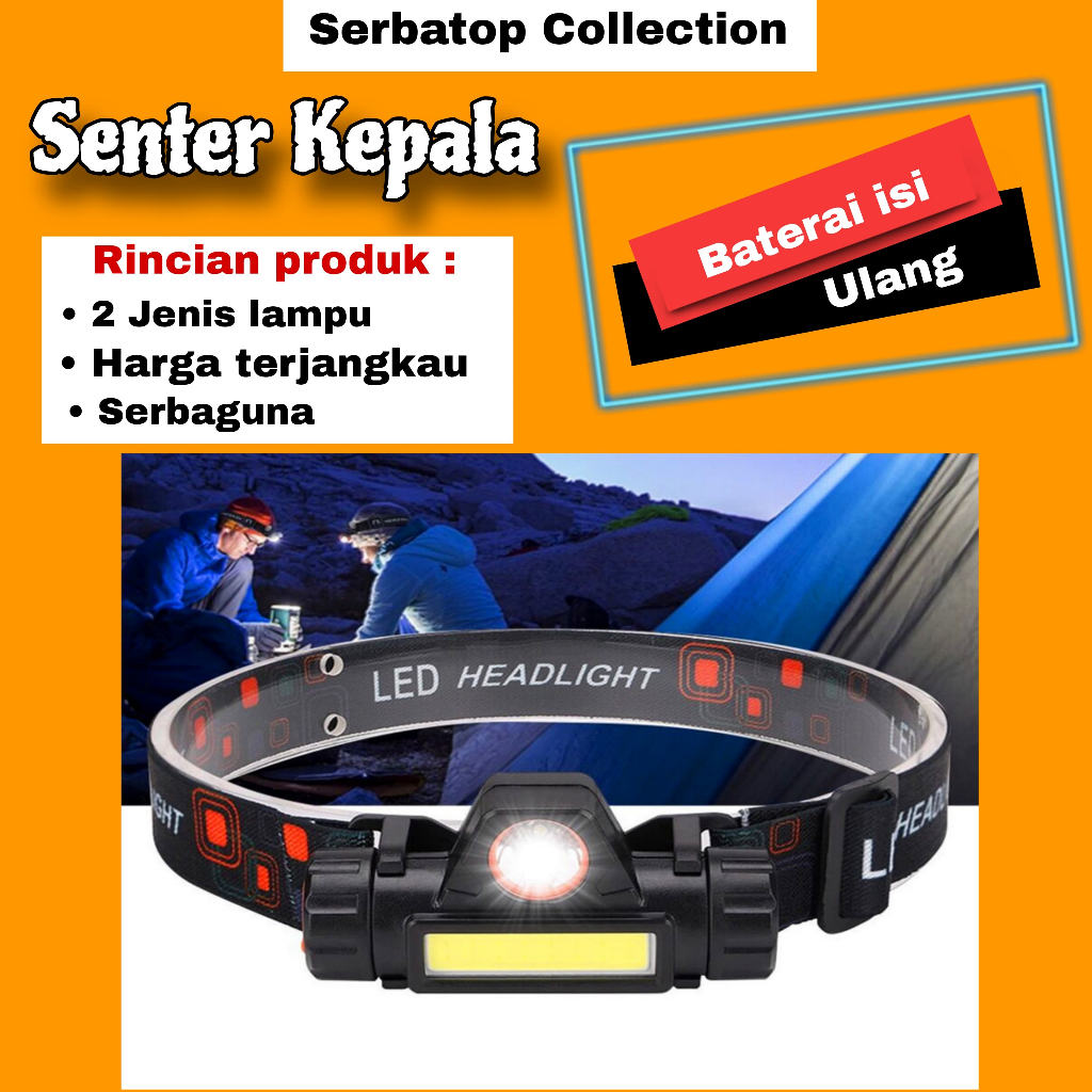 Jual Senter kepala led cas 2 in 1 headlamp Senter mini led super terang lampu senter led ...